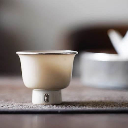 Wood-Fired Ceramic Teacup with Silver Rim | Oriental Design & Gift