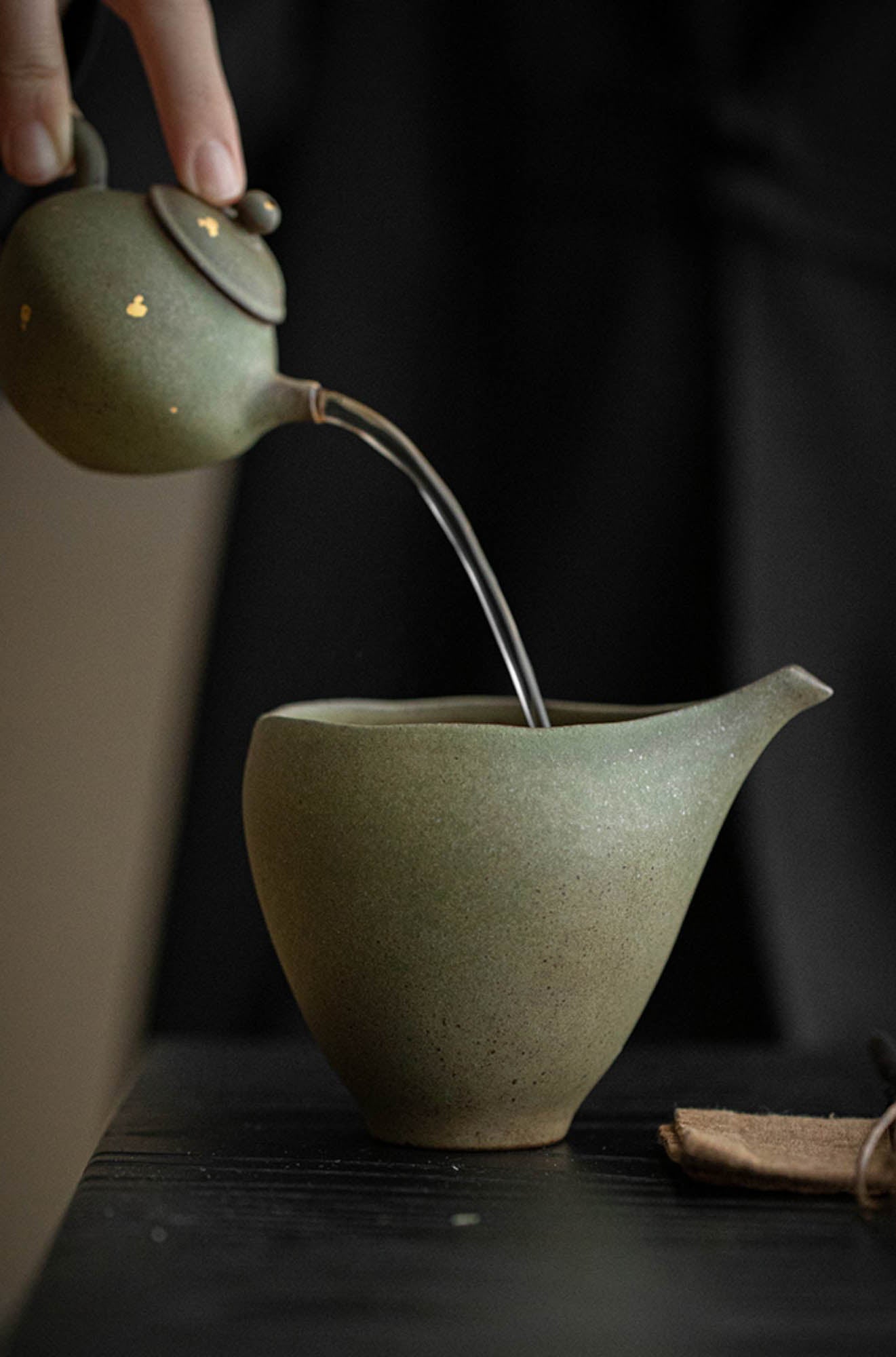Moss Green Handcrafted Ceramic Tea Dividing Pitcher | Oriental Design ...